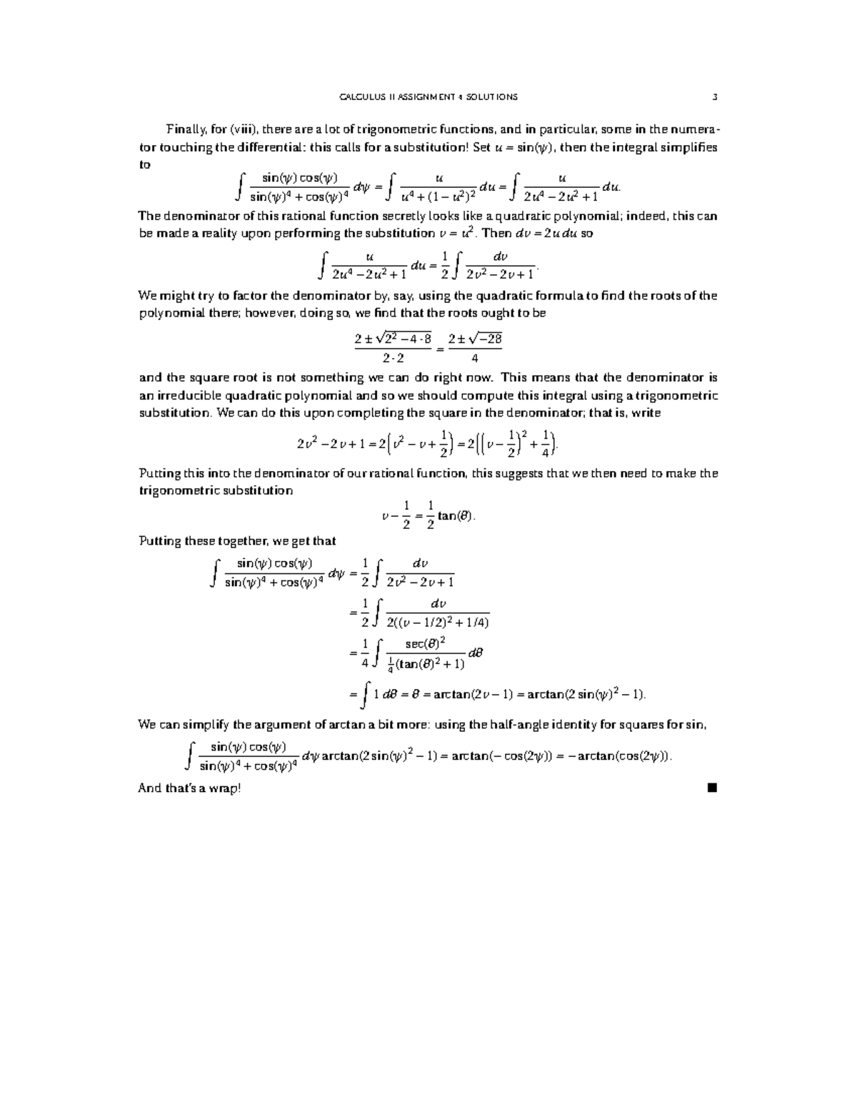 CALCULUS II S2019 ASSIGNMENT 4 SOLUTIONS & TRIG SUBSTITUTIONS - Studocu