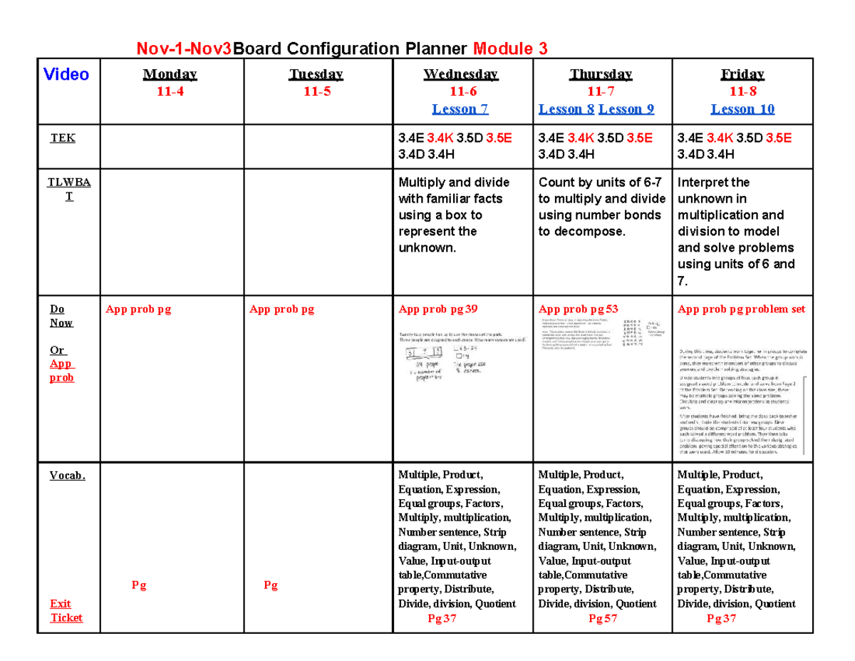 Configuration Planner Module 3: Lessons 7-10 Overview TEK 3.4E, 3.4K, 3 ...