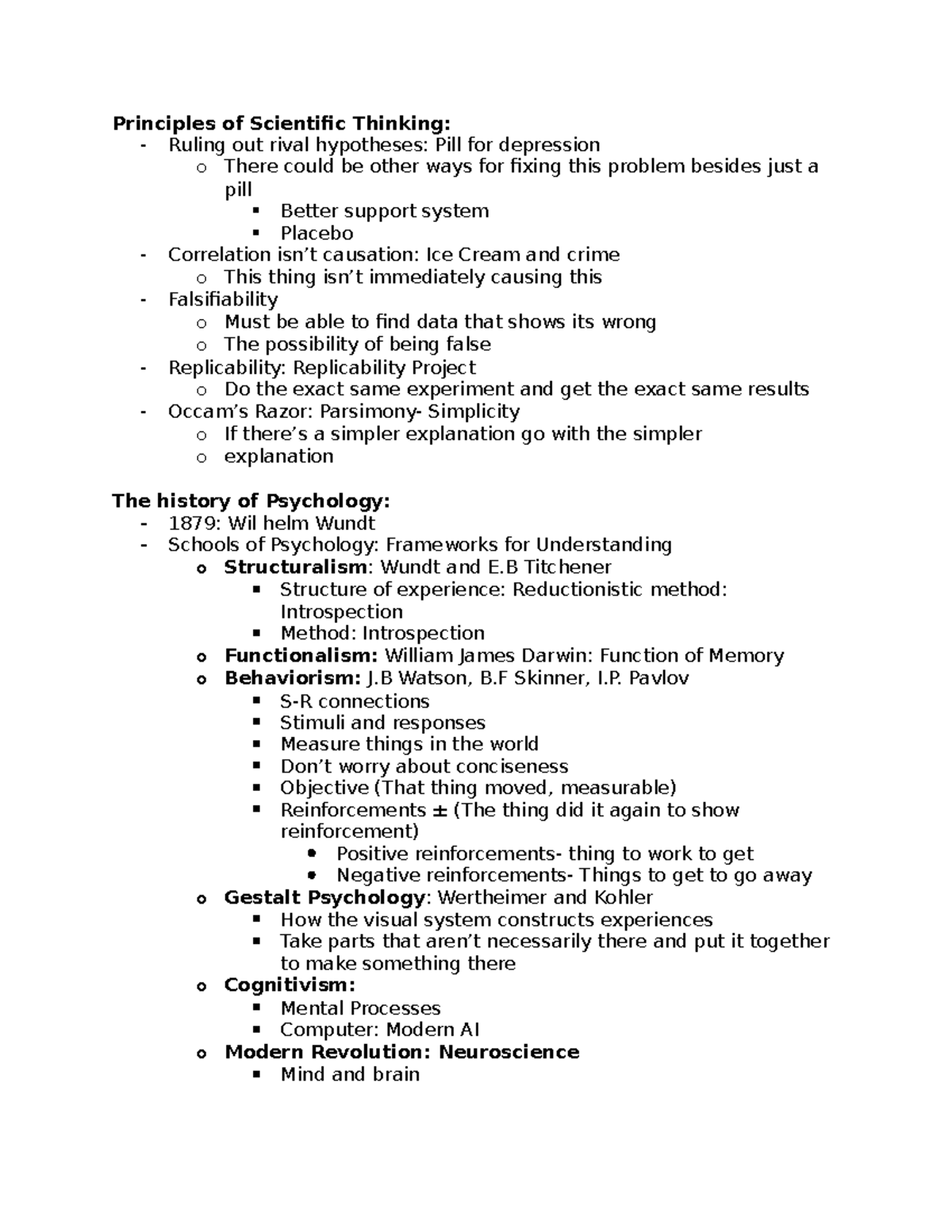 Psych 101: Weeks 1-3 Lecture Notes on Scientific Thinking & Psychology ...