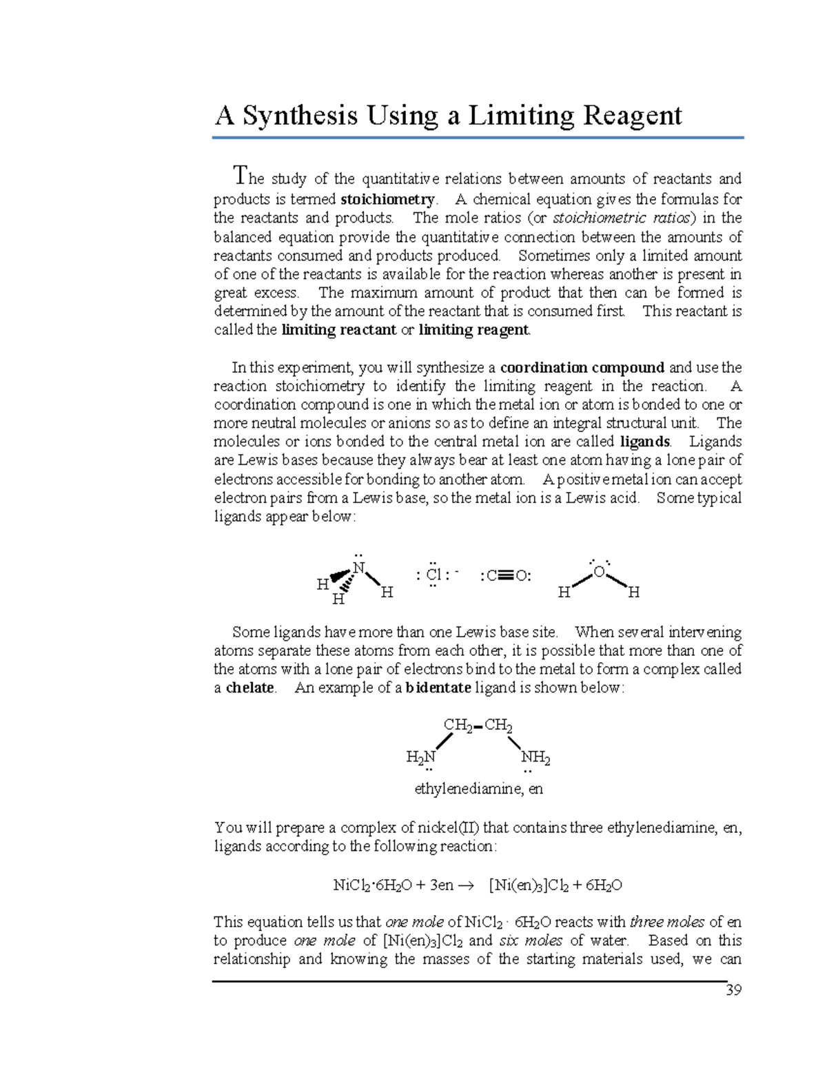 Synthesis Using a Limiting Reagent - Lab Experiment - Studocu