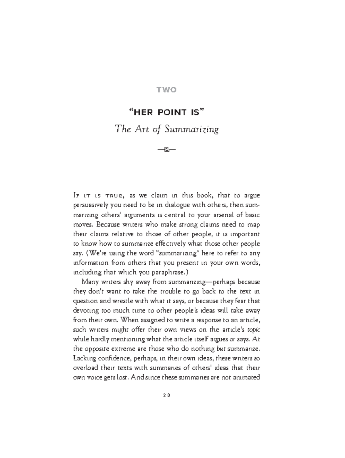 They Say - I Say Ch 2 HER Point IS: Mastering Summary Techniques - Studocu