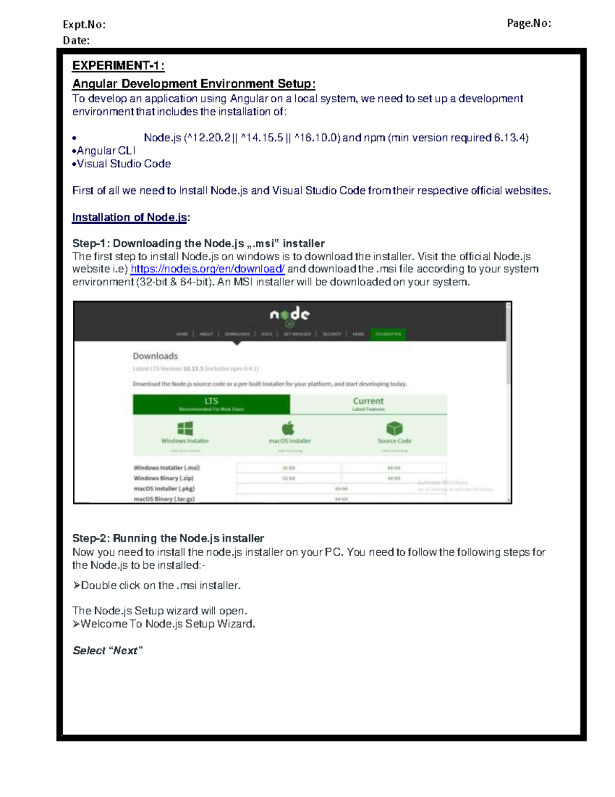 Mean stack technology lab manual - Expt: Date: EXPERIMENT-1: Angular Development Environment ...