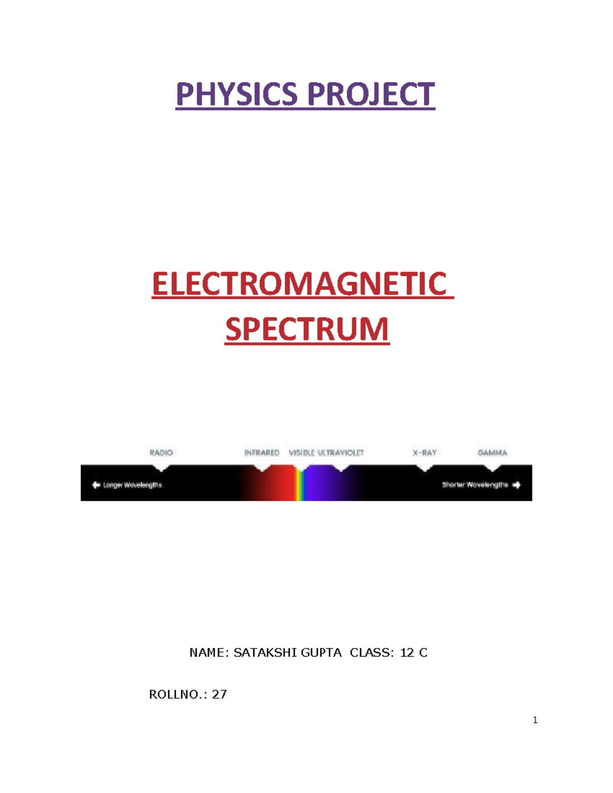Electromagnetic Spectrum Study - Physics Project (Class 12 C) - Studocu