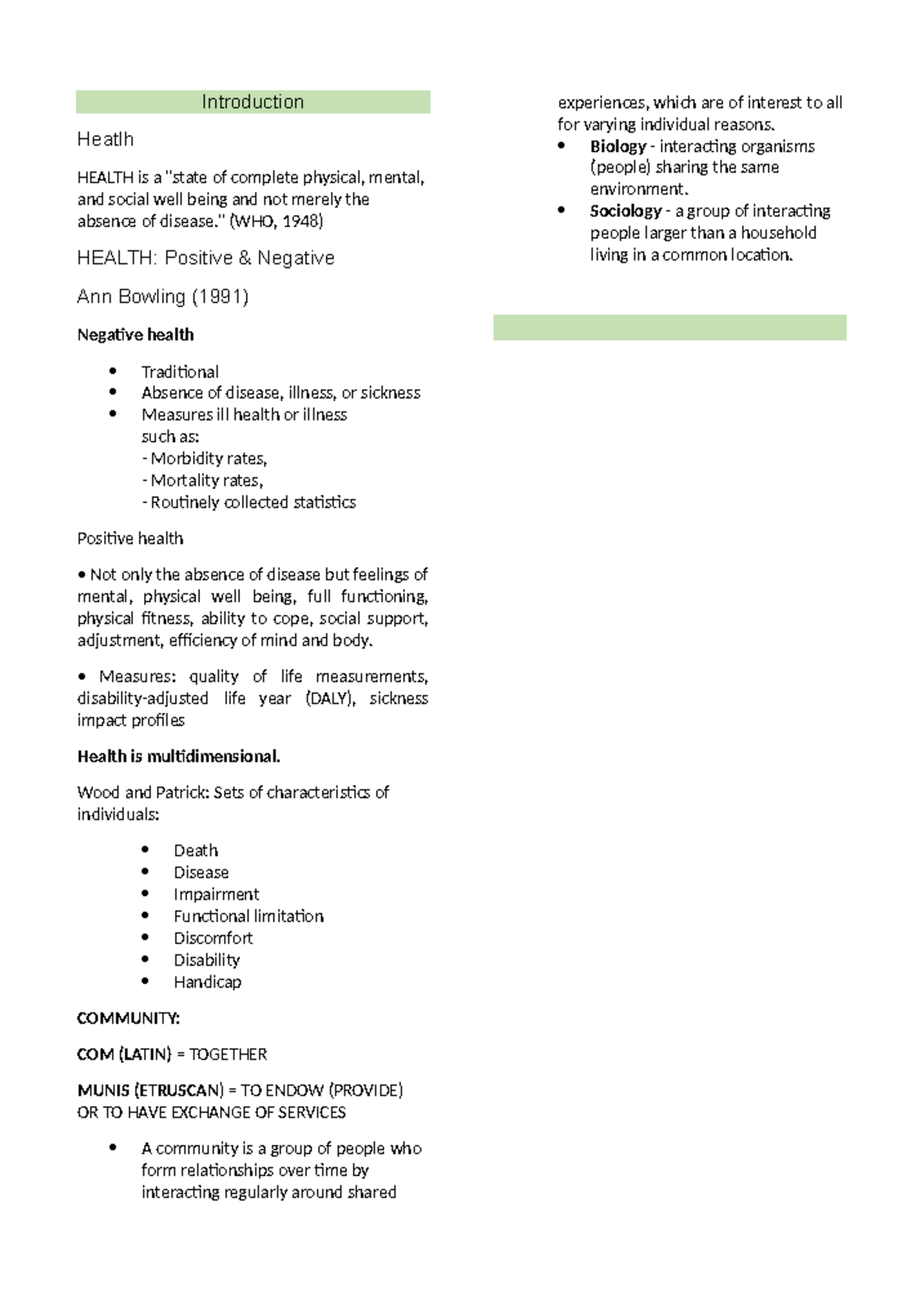 CPH 101: Introduction to Health and Community Lecture Notes - Studocu