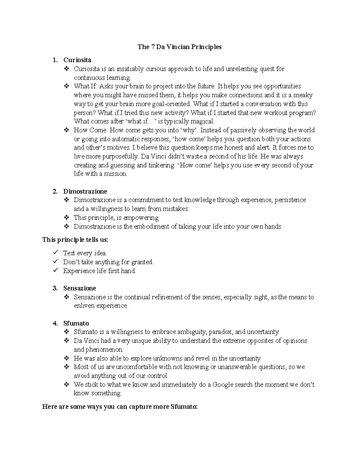 The 7 Da Vincian Principles: Insights and Applications for Life - Studocu