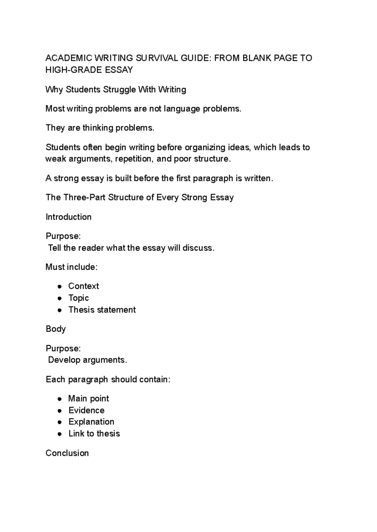 Academic Writing Survival Guide: From Blank Page to Essay - Studocu
