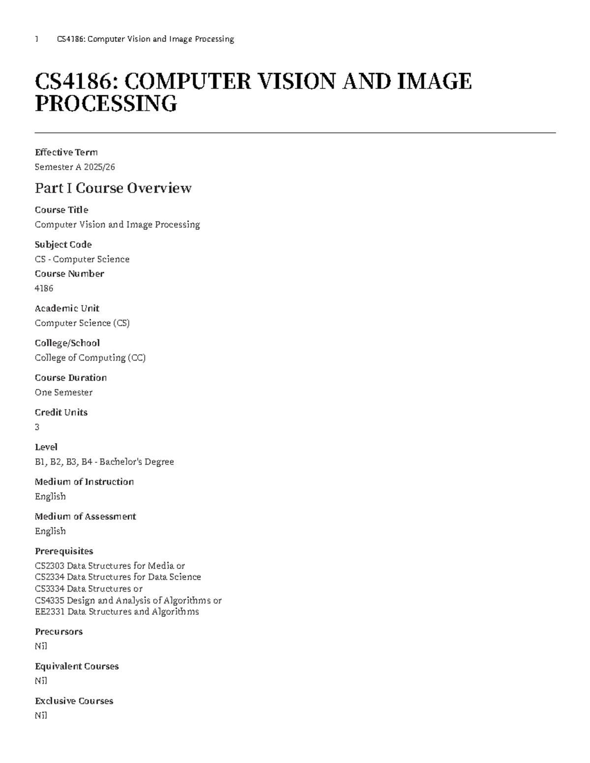 CS4186: Computer Vision and Image Processing Course Summary - Studocu