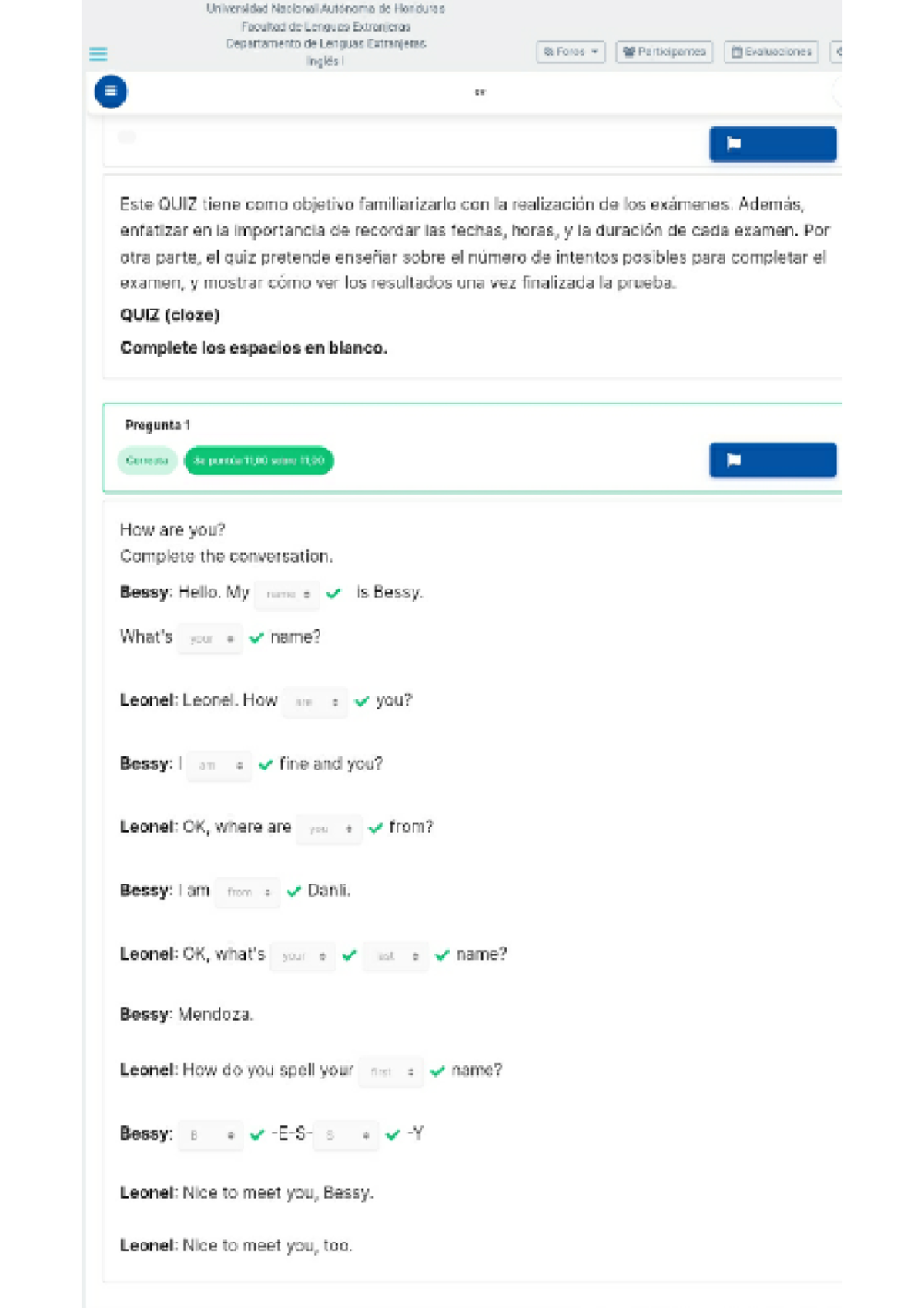 Inglés I - Quiz de Actividad 5: Lección 1-2% - Studocu