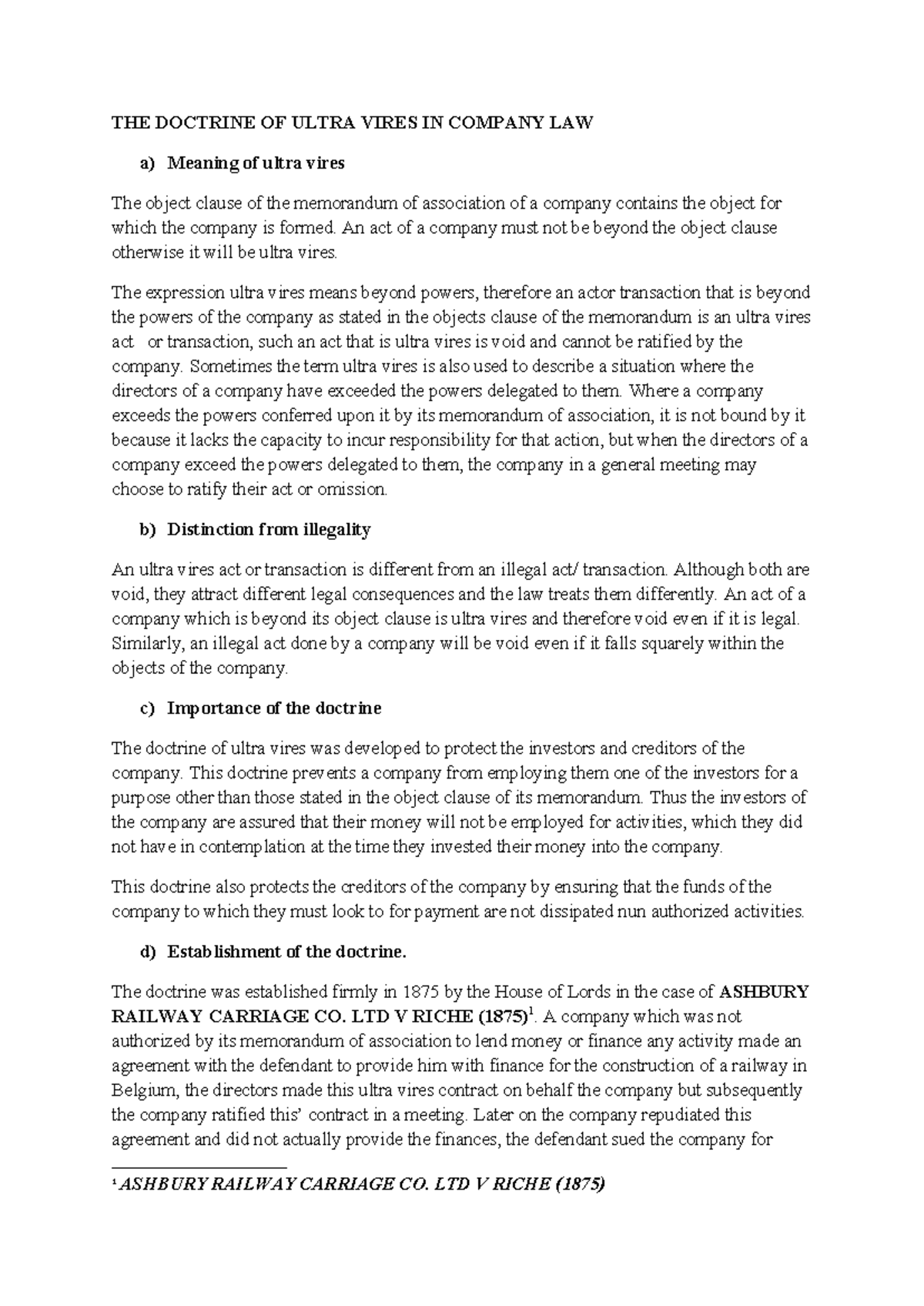 The Doctrine of Ultra Vires in Company Law - Overview and Implications ...