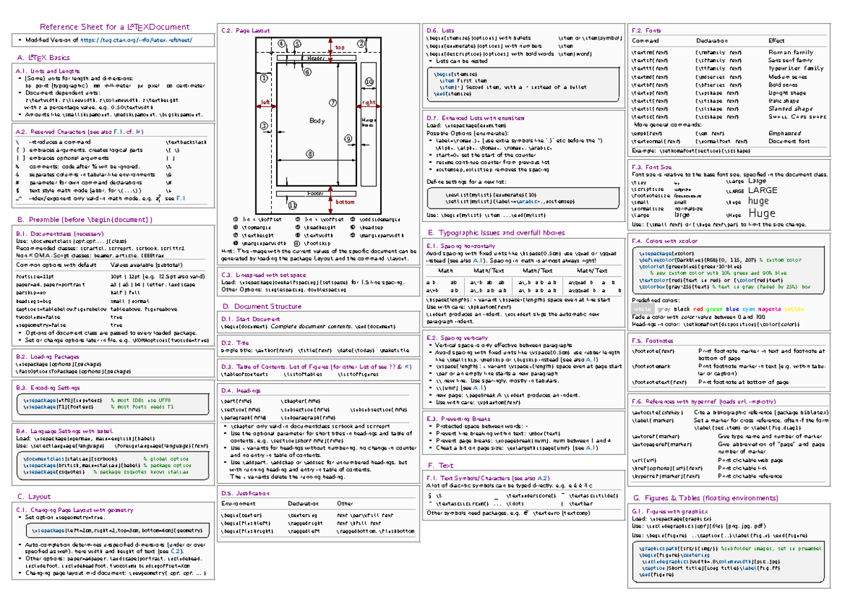 Latex sheet - Reference Sheet for a LATEXDocument Modified Version of ...