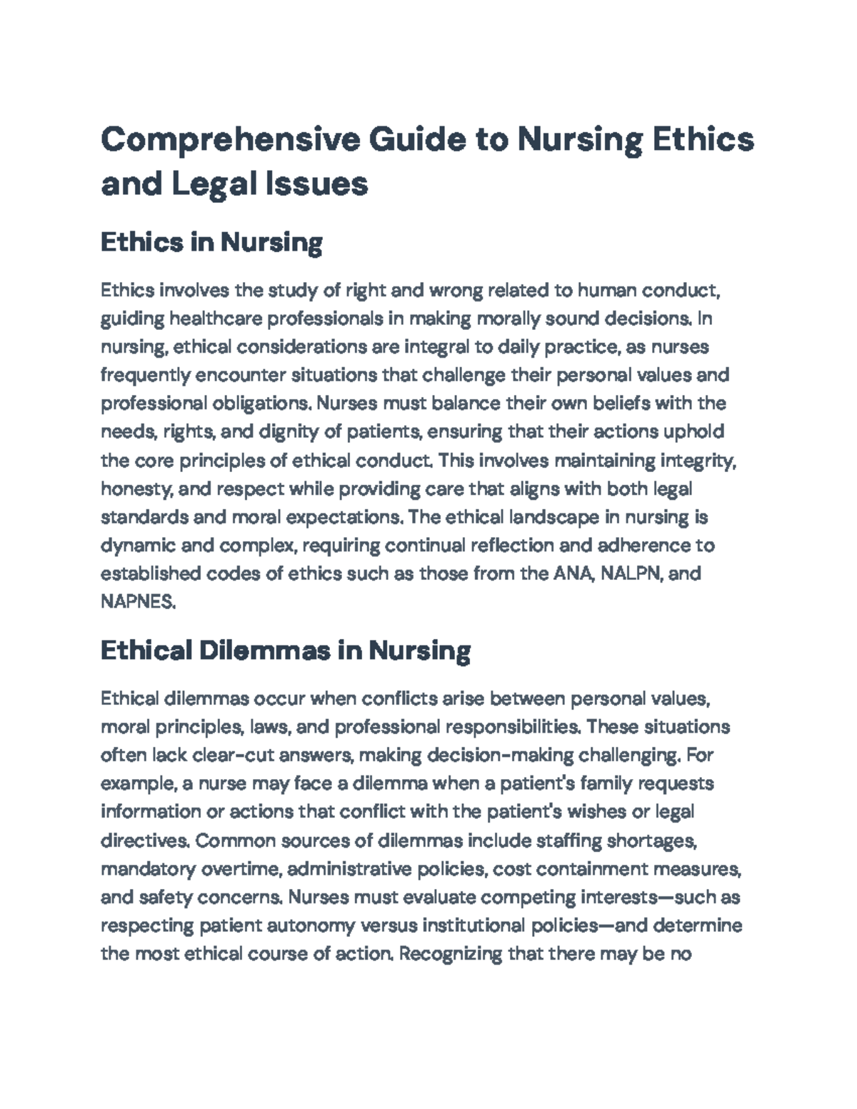 Nursing Ethics & Legal Issues: A Comprehensive Guide (NURS 101) - Studocu