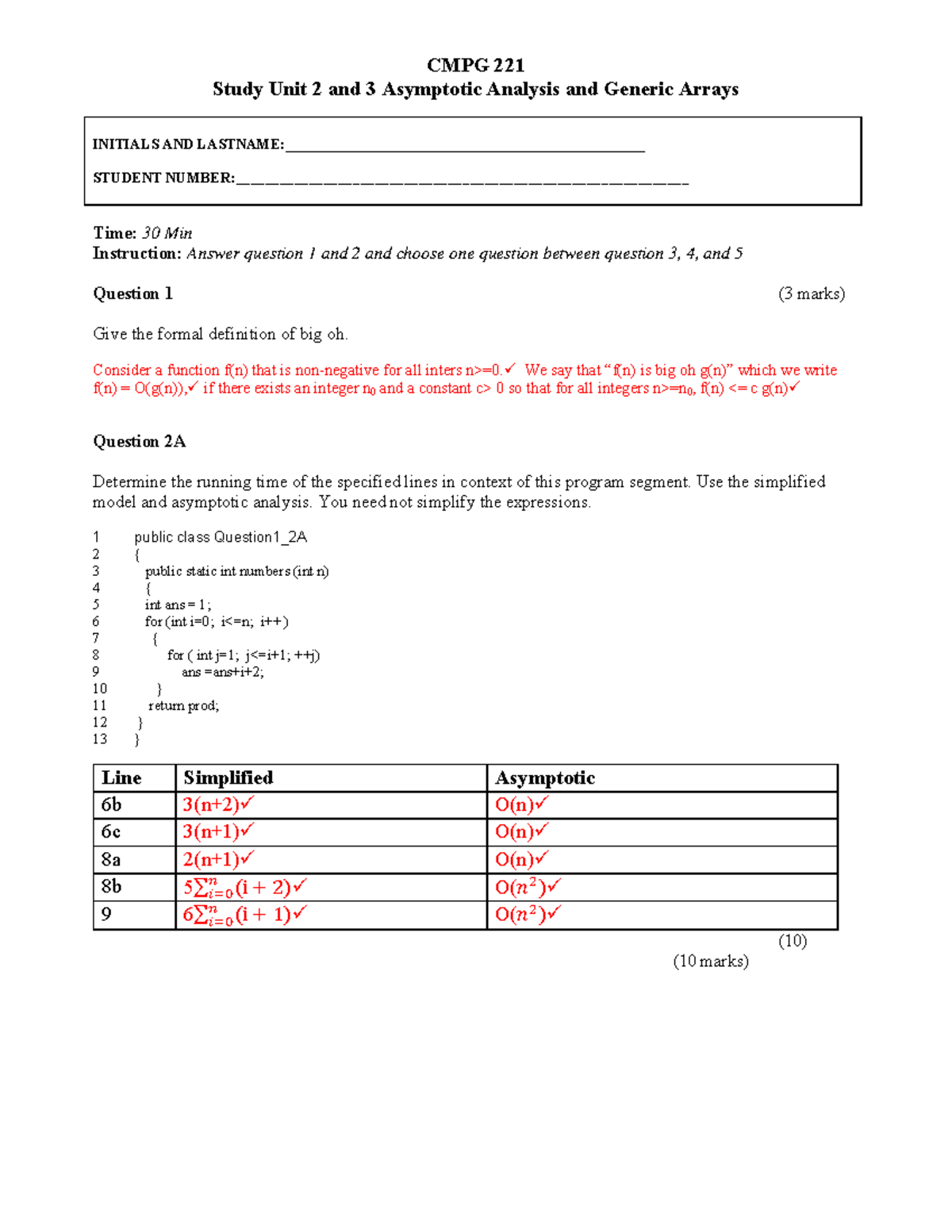 CMPG 221 Class Test 3 Memo: Data Structures Practice Q&A - Studocu