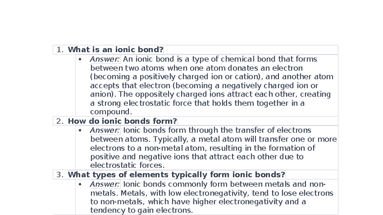 Ionic Bond Lesson Plan: Understanding Formation & Examples - Studocu