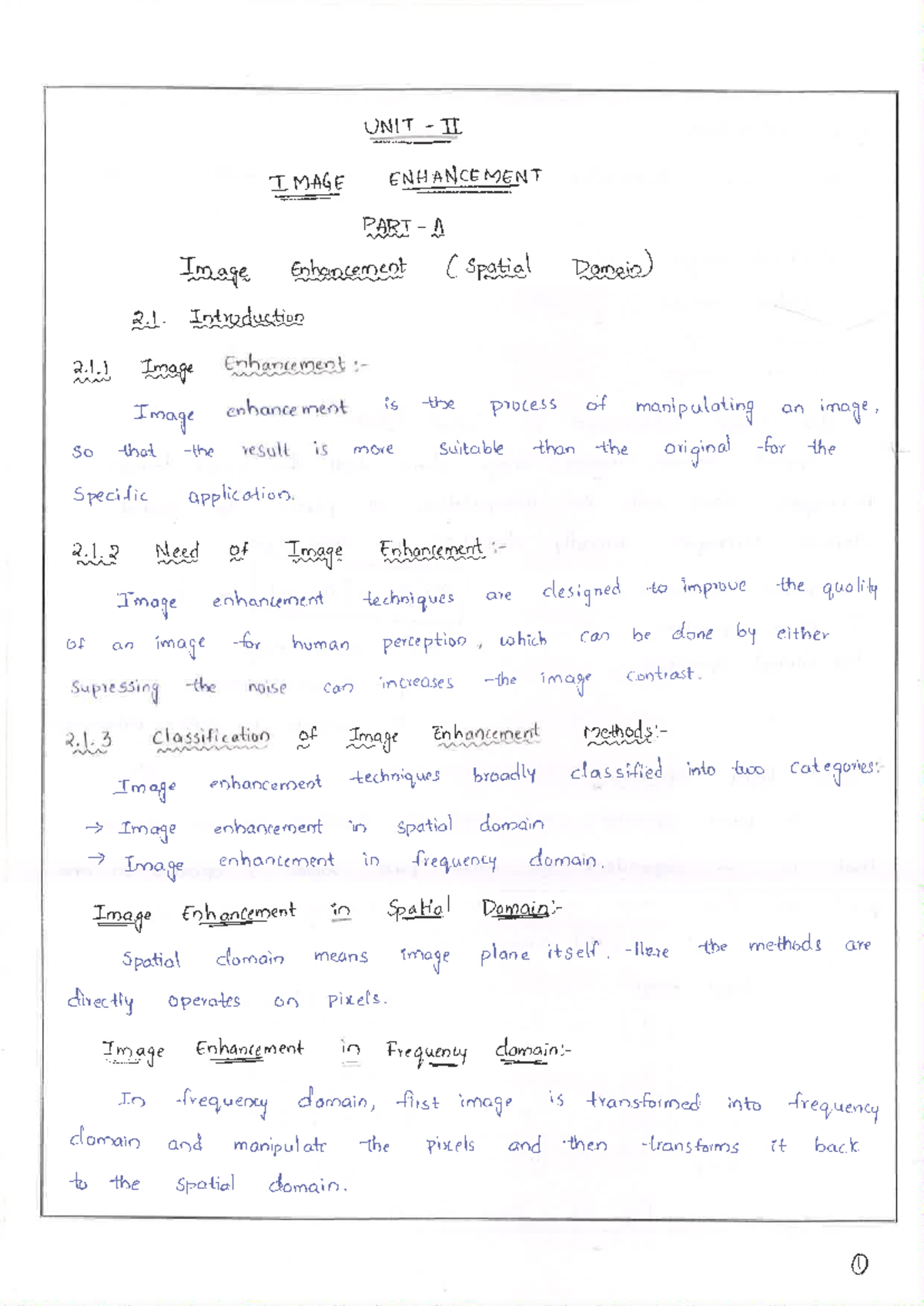 DIP CH 2 - Dip - UNIT II IMAGE ENHANCEMENT PART A Image Enhancement ( Spatial Domain 2 ...
