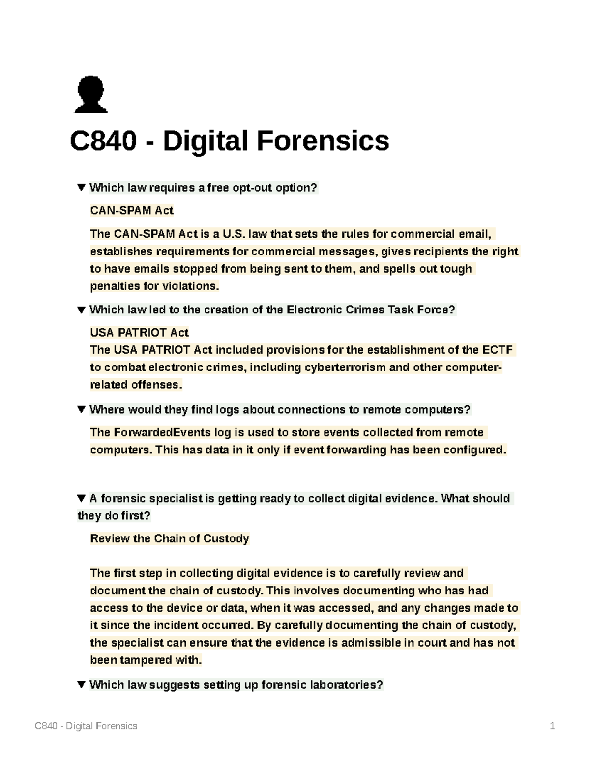 C840 Digital Forensics: Key Laws and Concepts Overview - Studocu