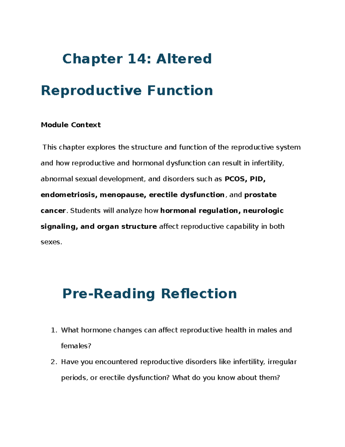 Chapter 14: Altered Reproductive Function - Hormonal Impacts ...