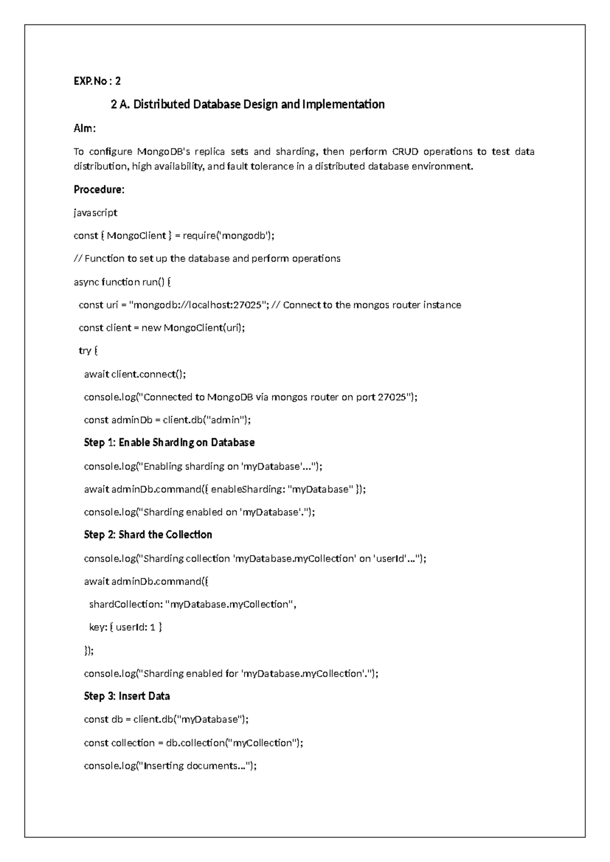 distributed database design - EXP : 2 2 A. Distributed Database Design ...