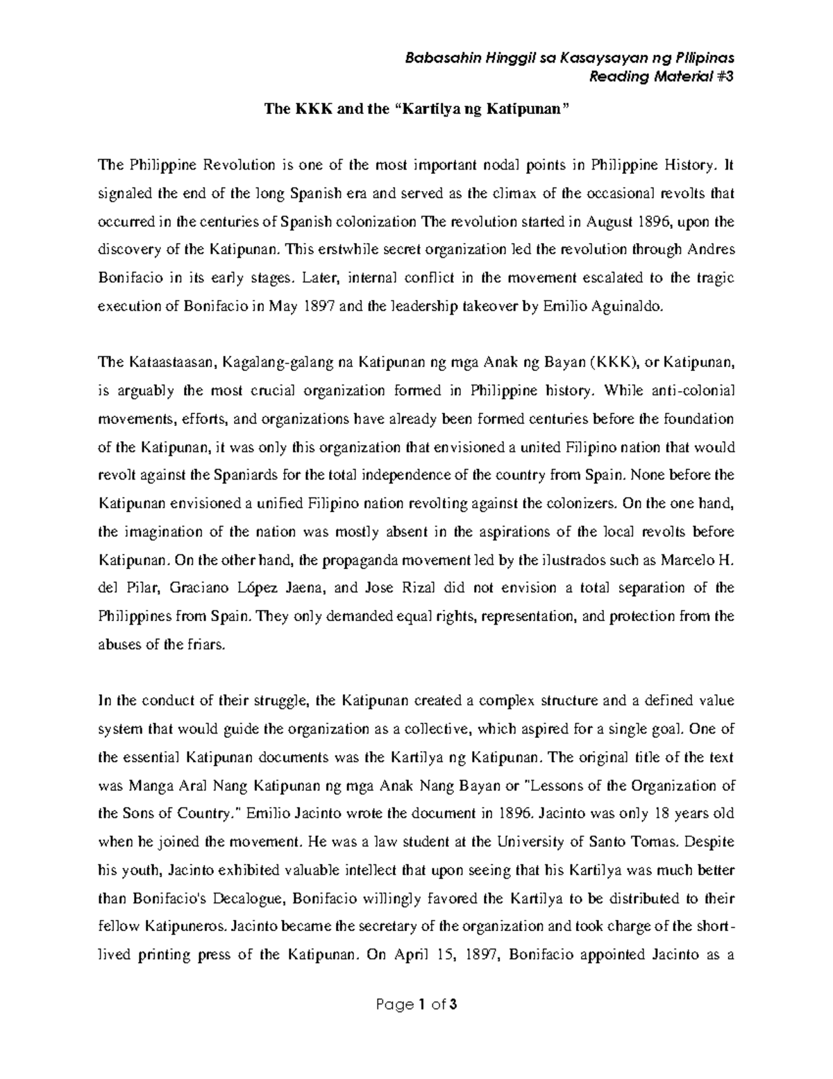 Reading Material #3 - Philippine History - Babasahin Hinggil sa ...