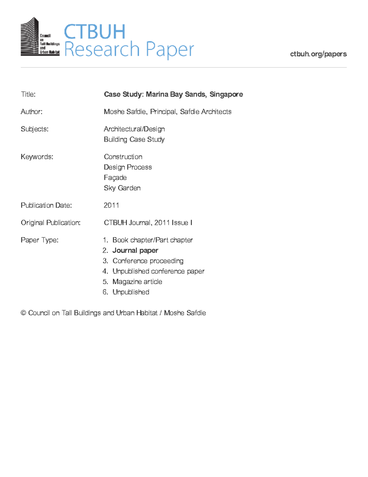 Case Study: Marina Bay Sands (CTBUH Journal 2011) - Studocu