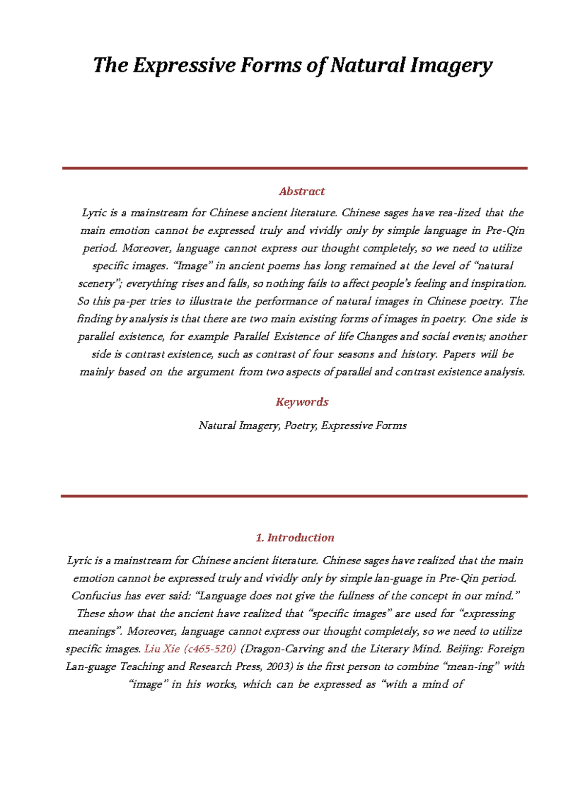 Chinese Poetry: Expressive Forms of Natural Imagery in Literature - Studocu