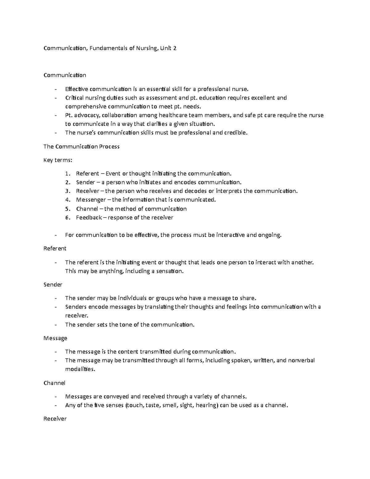 Nursing Communication: Unit 2 Study Guide for Effective Practice - Studocu