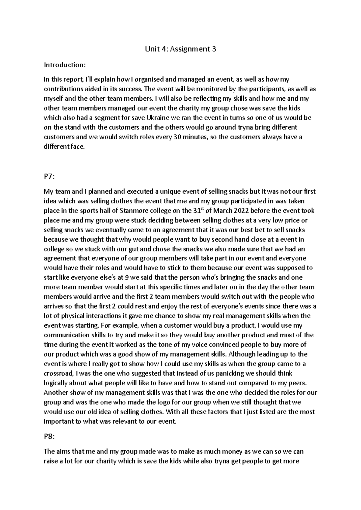 Unit 4 - Assignment 3: Event Planning & Management Reflection - Studocu