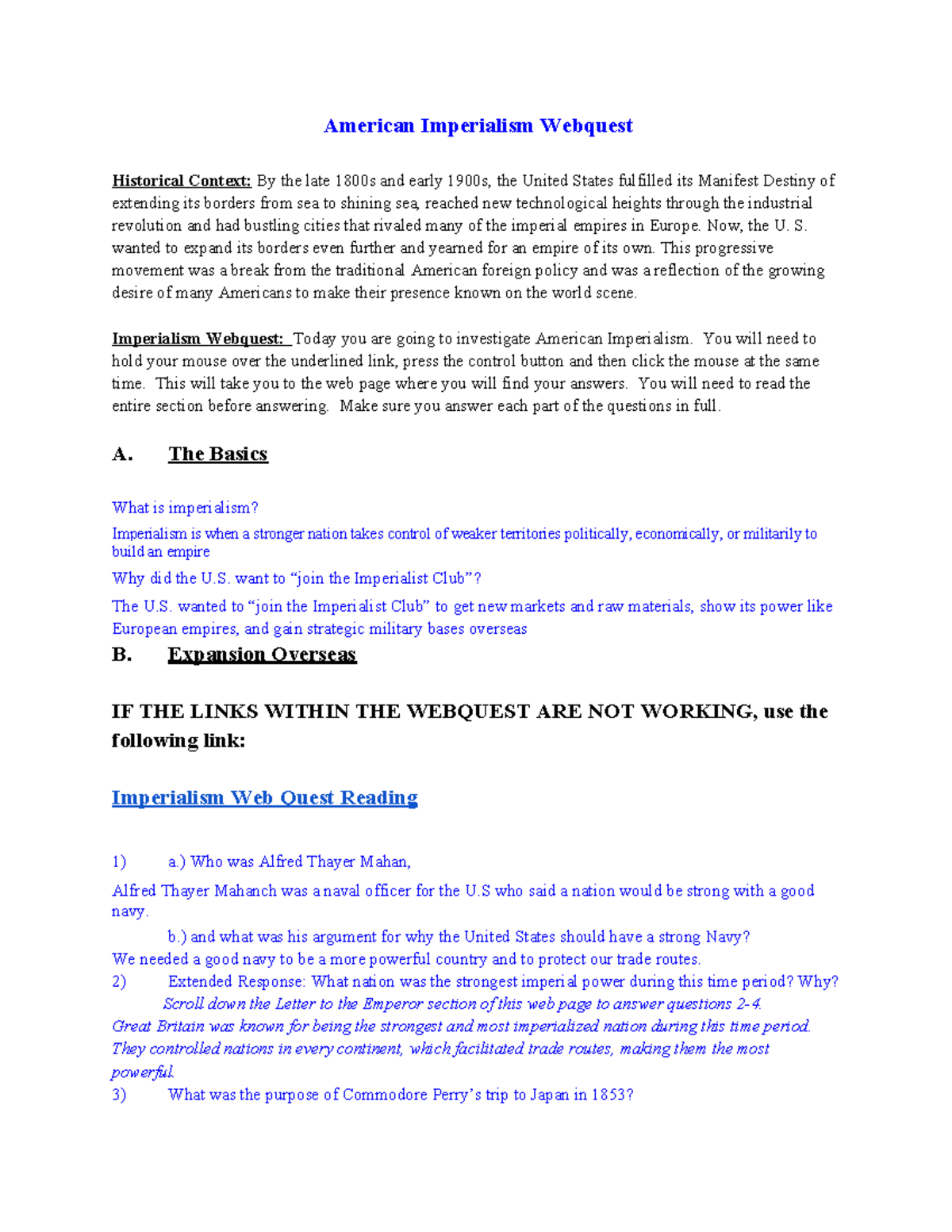 HIST 000 2025 American Imperialism Webquest: Exploring U.S. Expansion ...