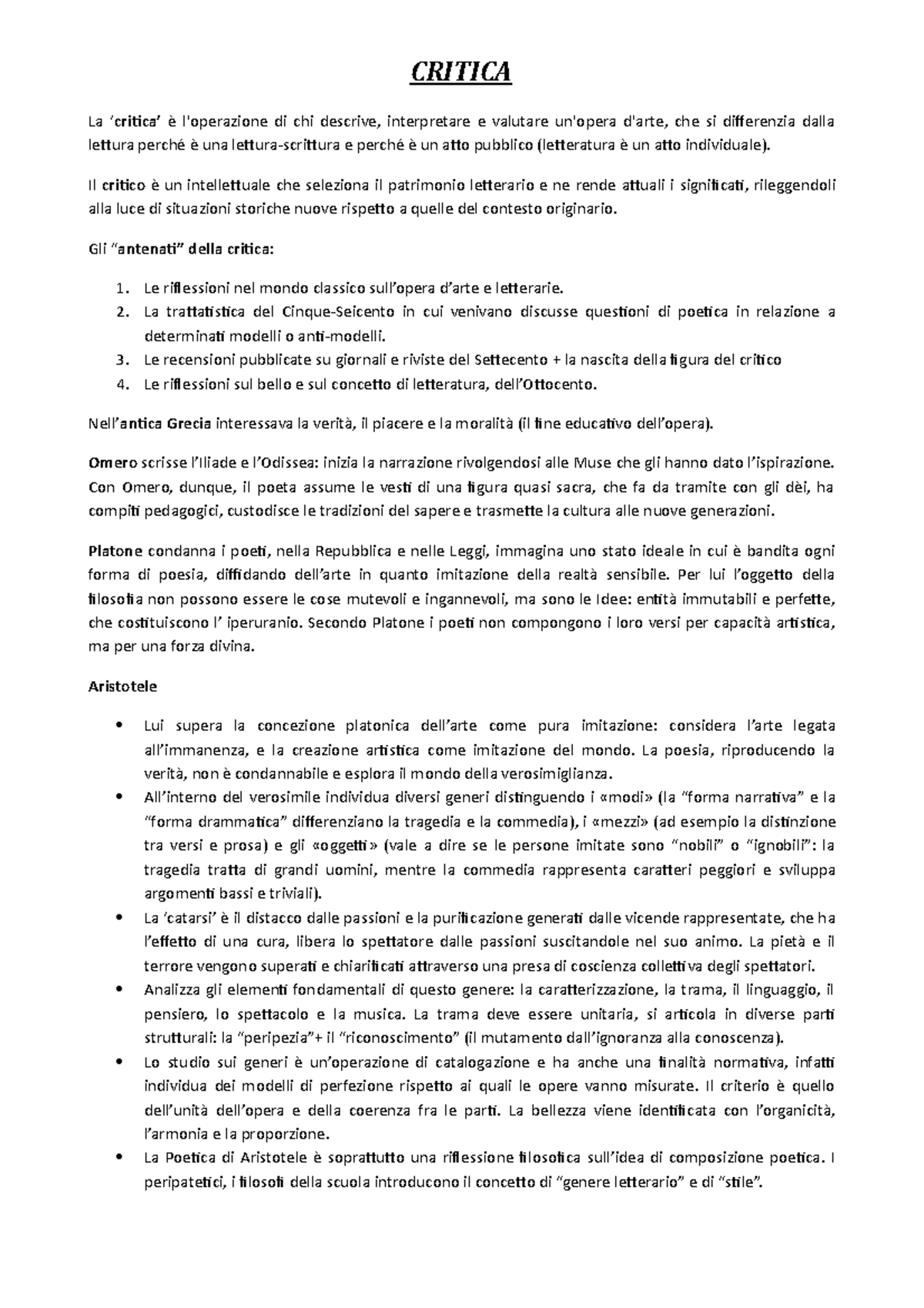 Critica letteraria e letterature comparate - CRITICA La ‘critica’ è l ...