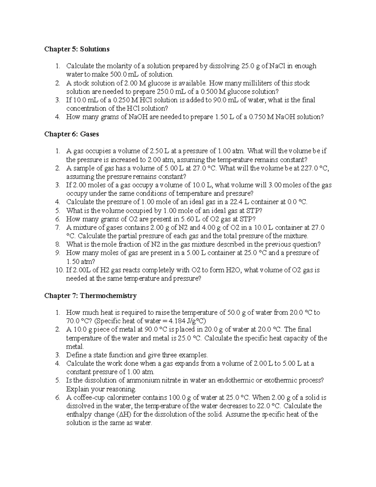 Practice questions - Summary CHEM - Chapter 5: Solutions 1. Calculate ...