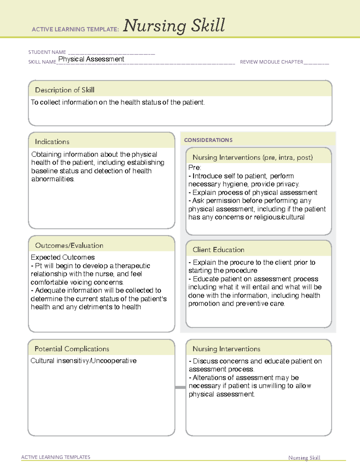 ACTIVE LEARNING TEMPLATE: Nursing Skill - Physical Assessment Review ...