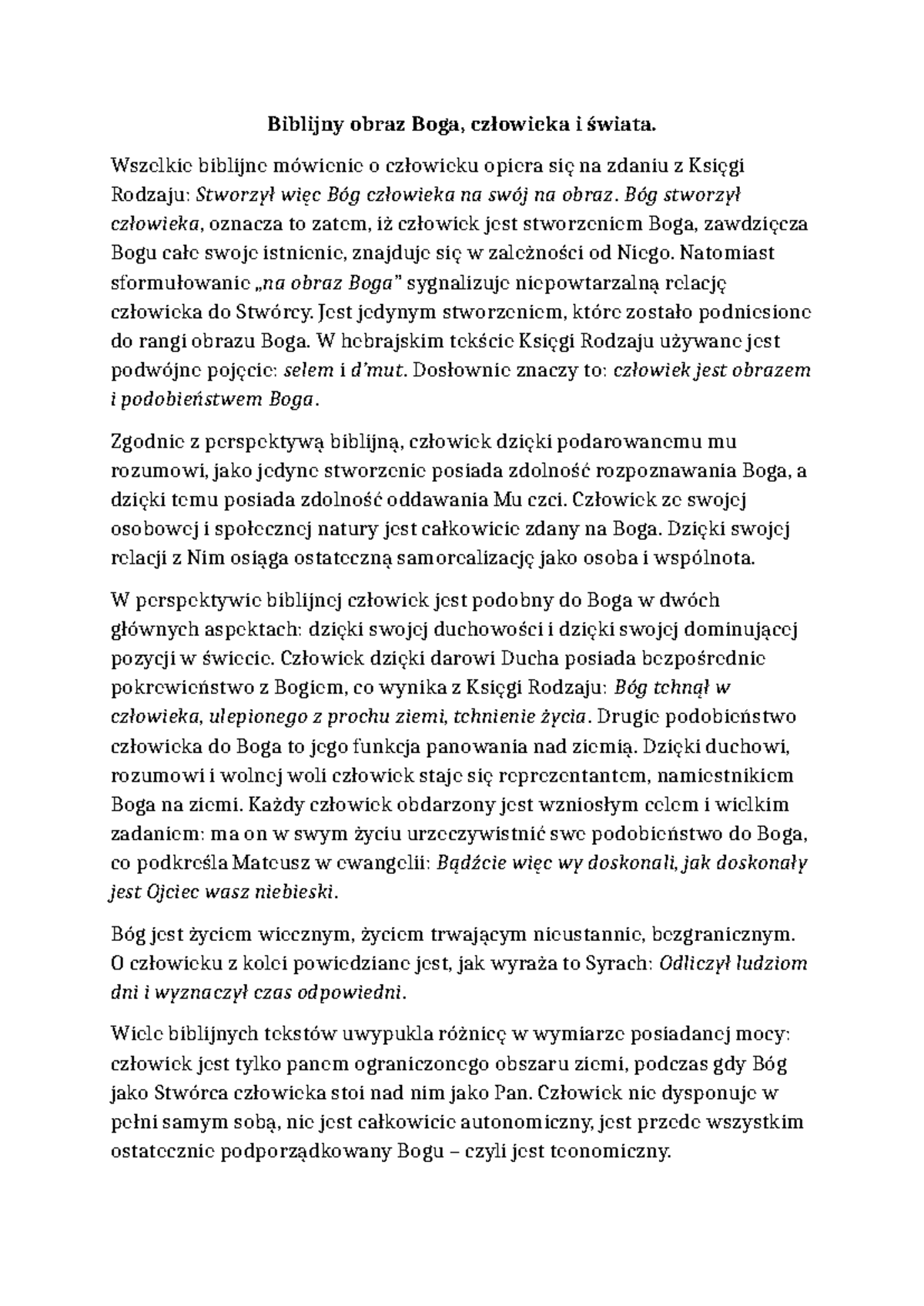 Biblia Oczami Filologa: Biblijny Obraz Boga i Człowieka - Studocu