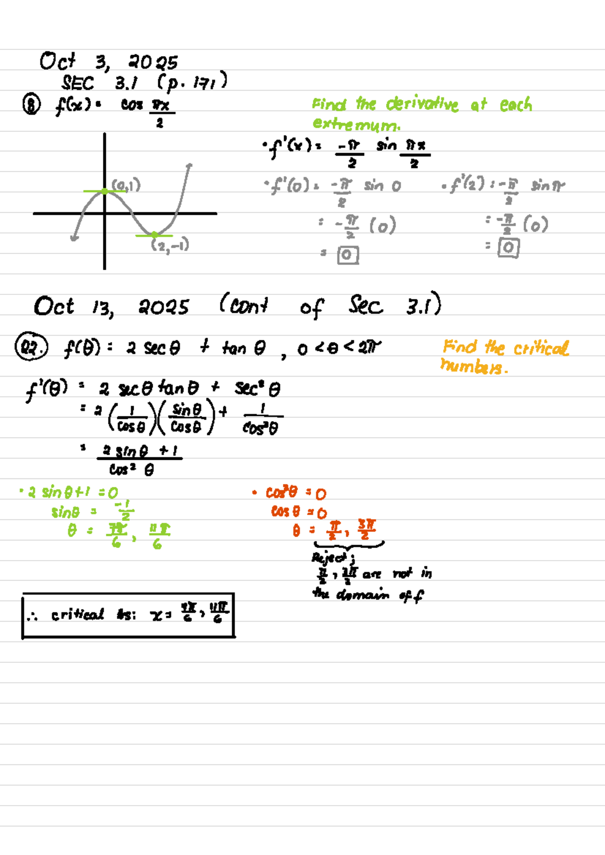 Math 101: Chapter 3 Notes on Derivatives and Extrema Analysis - Studocu