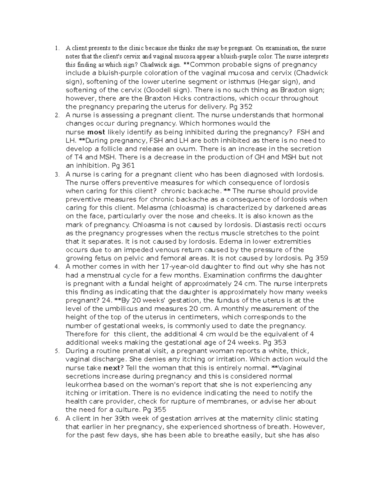 Prep U Chapter 11: Pregnancy Signs and Hormonal Changes Insights - Studocu