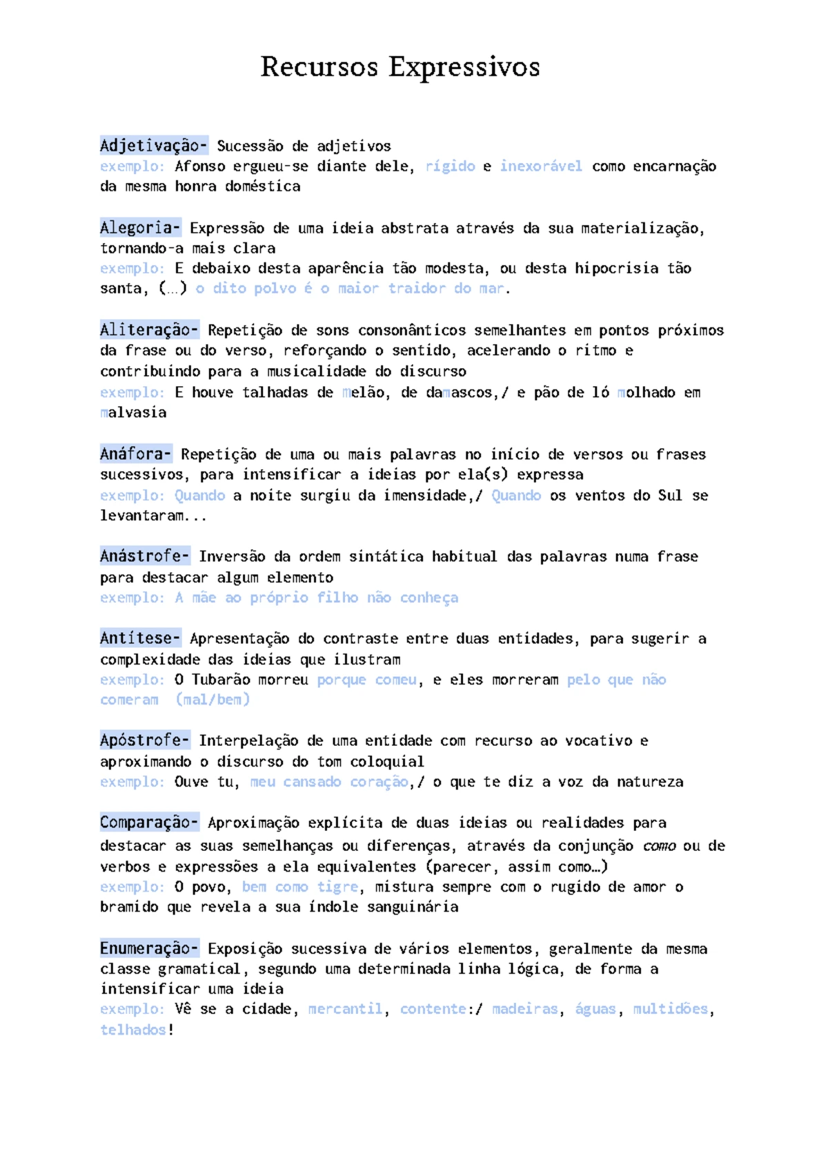 Recursos Expressivos: Figuras de Linguagem e Exemplos Práticos - Studocu