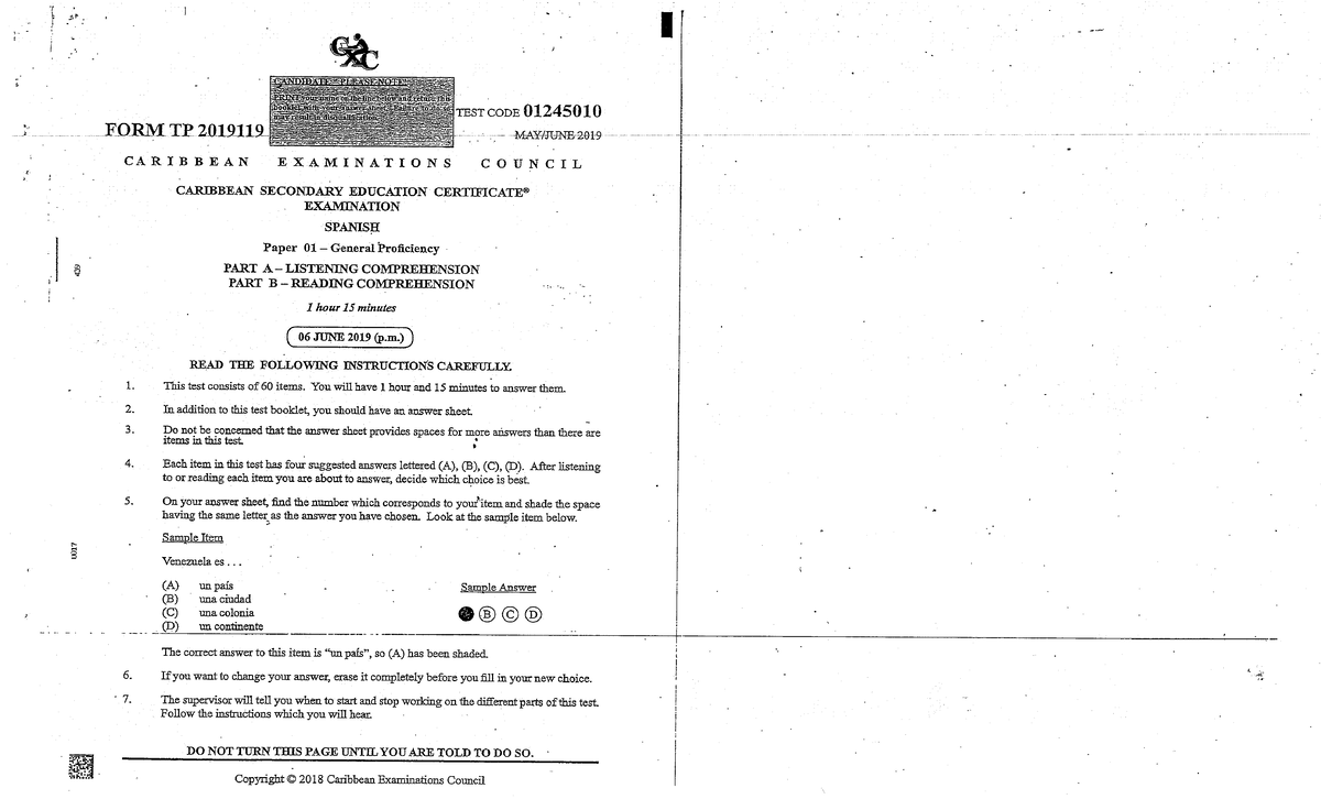 CSEC Spanish Exam June 2019 Paper 01 Listening & Reading Comprehension ...