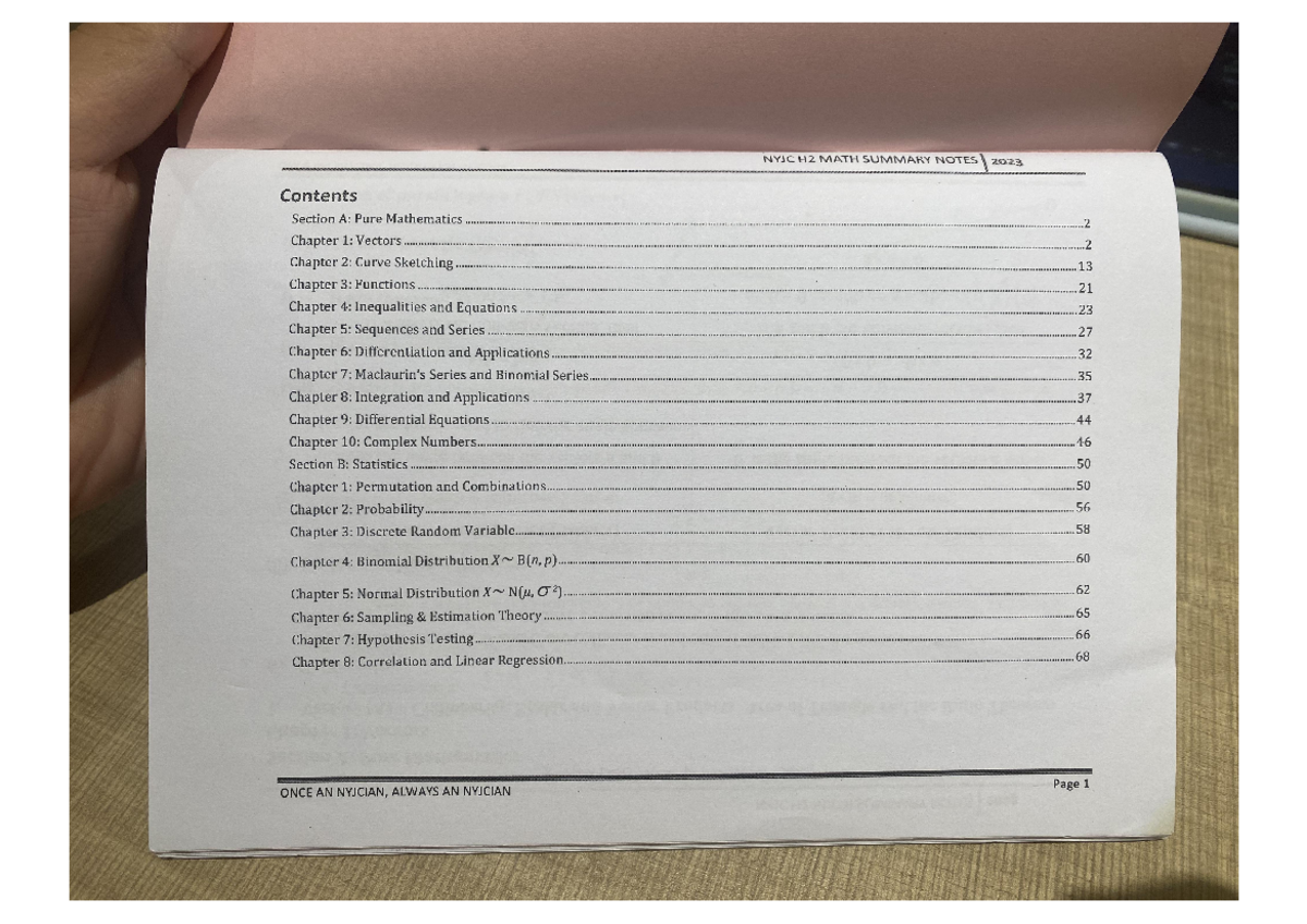 NYJC H2 Math Summary Notes for Pure Mathematics and Statistics 2023 ...