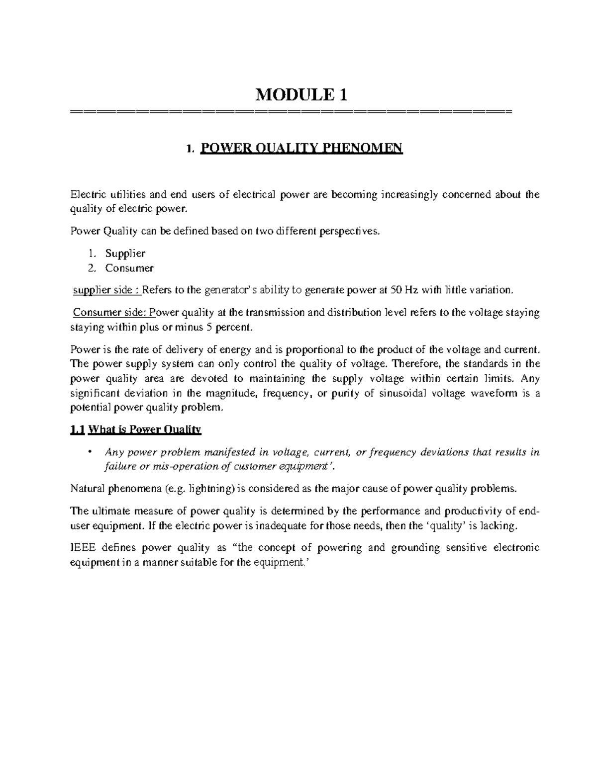 Power Quality Overview: S8 Elective Modules and Key Issues - Studocu