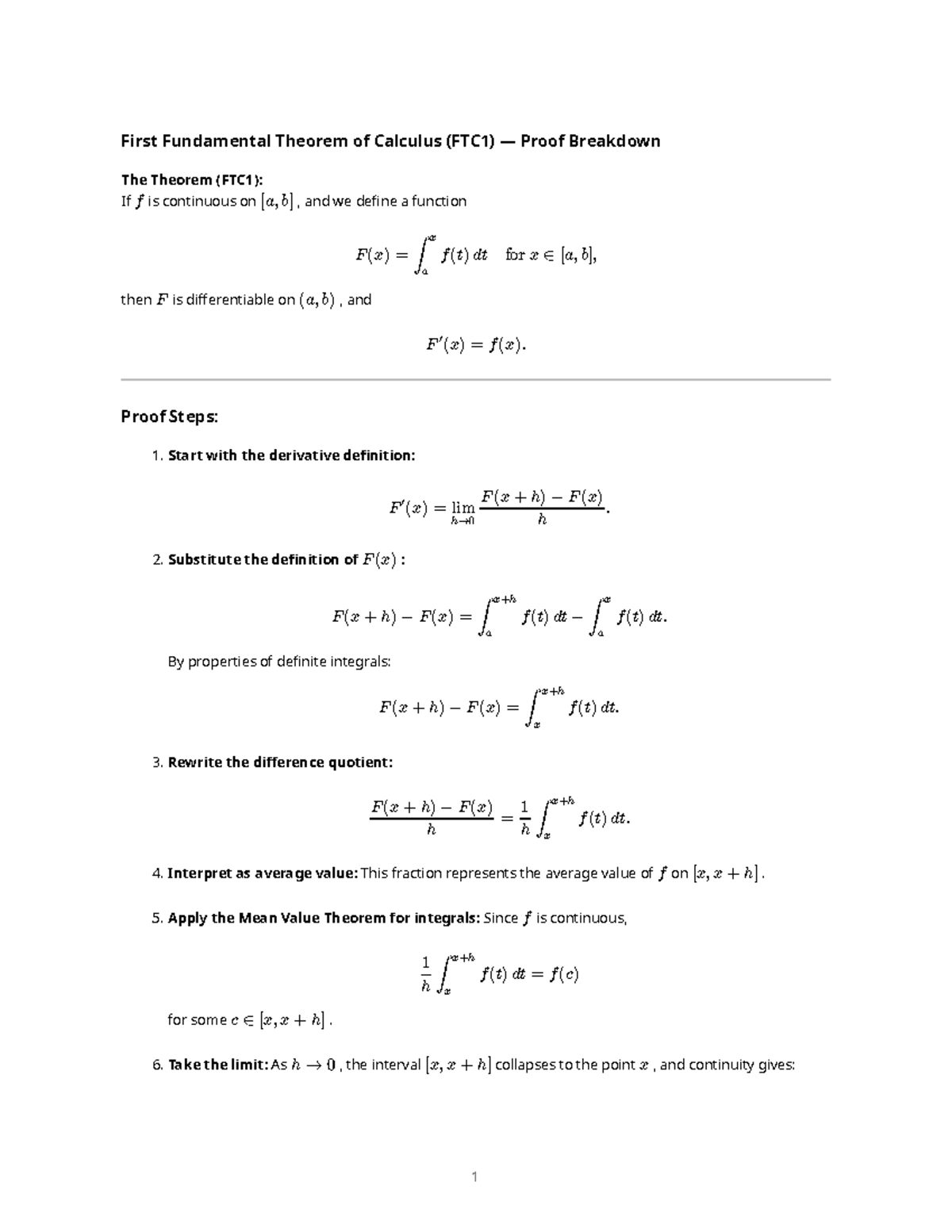 FTC1: Proof Breakdown of the First Fundamental Theorem of Calculus ...
