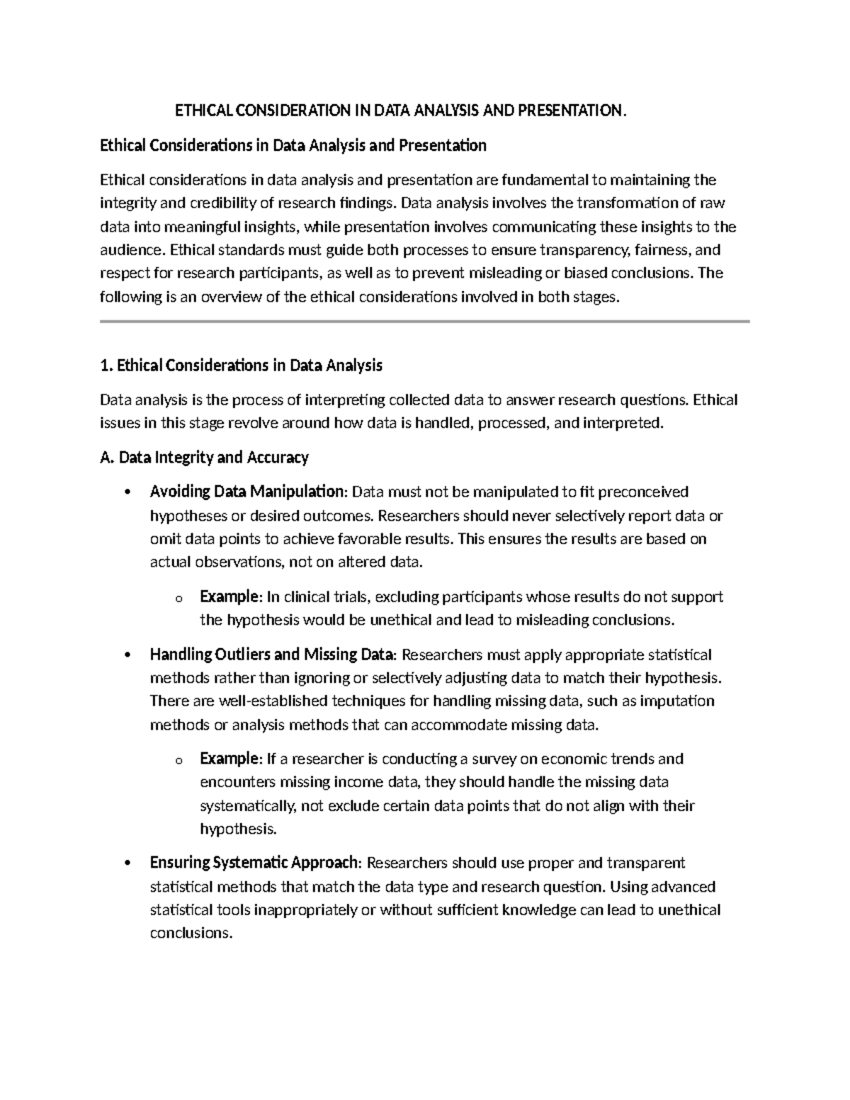 Ethical Consideration IN DATA Analysis AND Presentation - ETHICAL ...