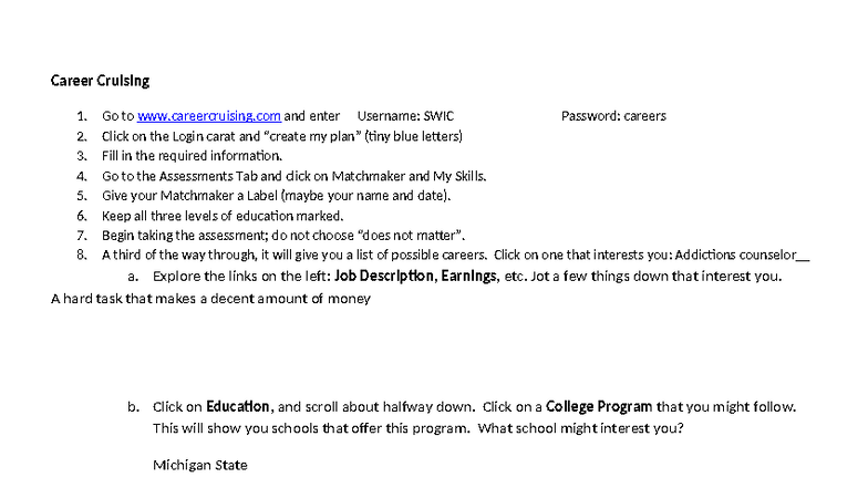 Career Cruising: Exploring Career Paths and Assessments - Studocu