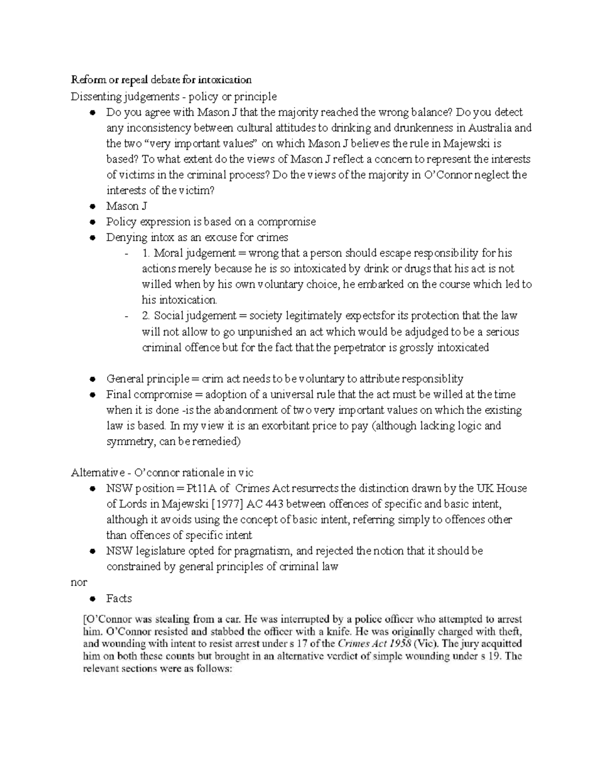 Intoxication Defence: Reform or Repeal Debate - Essay Summary - Studocu