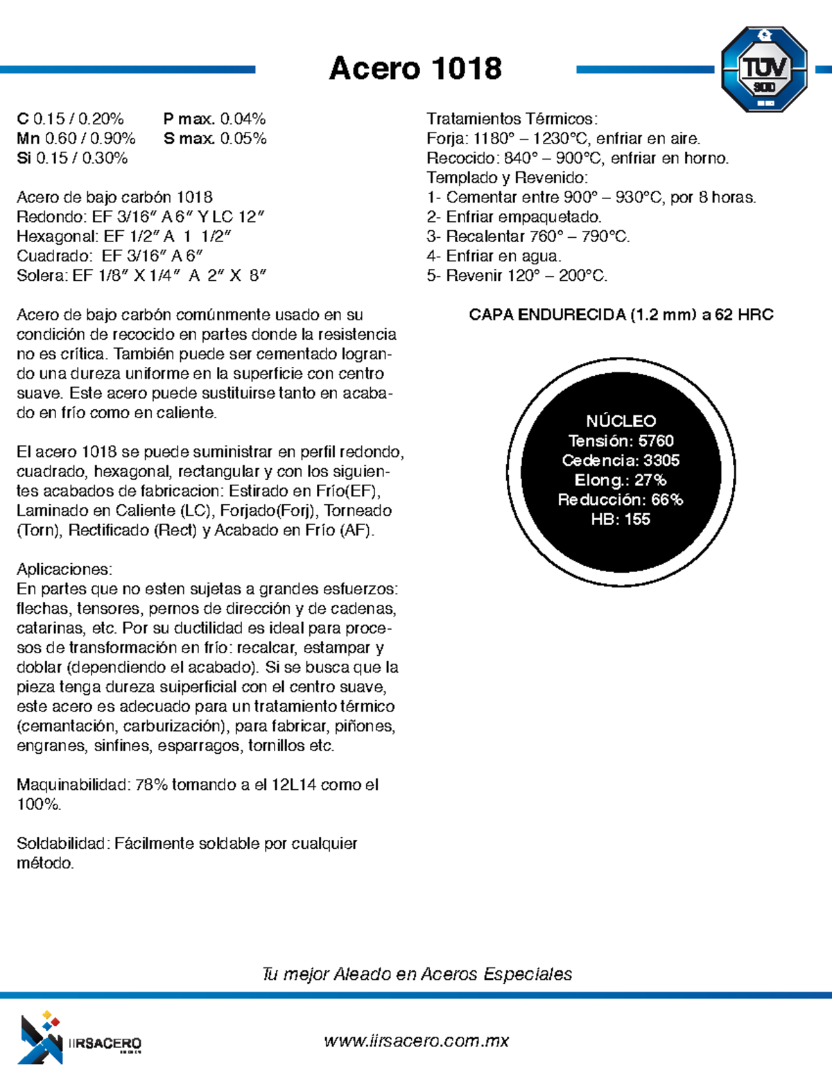 Ficha Técnica del Acero SAE 1018: Propiedades y Tratamientos Térmicos - Studocu