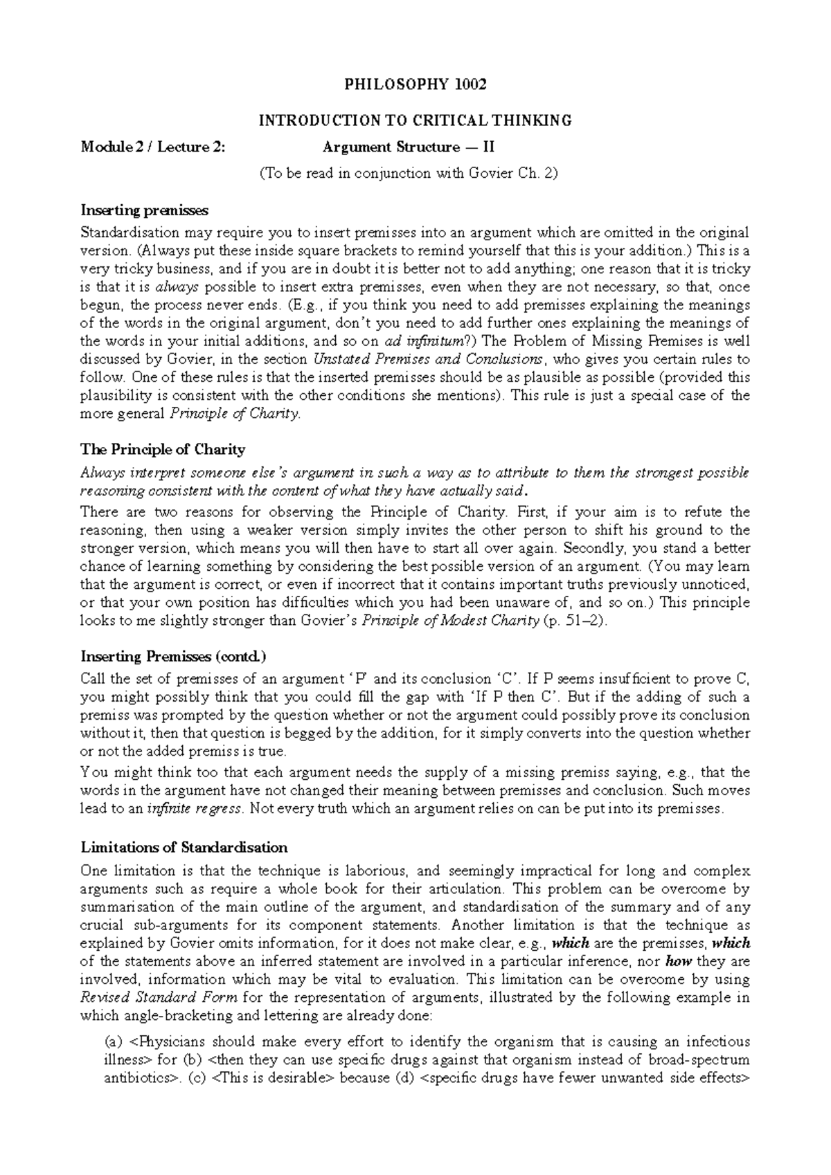 PHILOSOPHY 1002 Module 2 Lecture 2: Argument Structure II Notes - Studocu