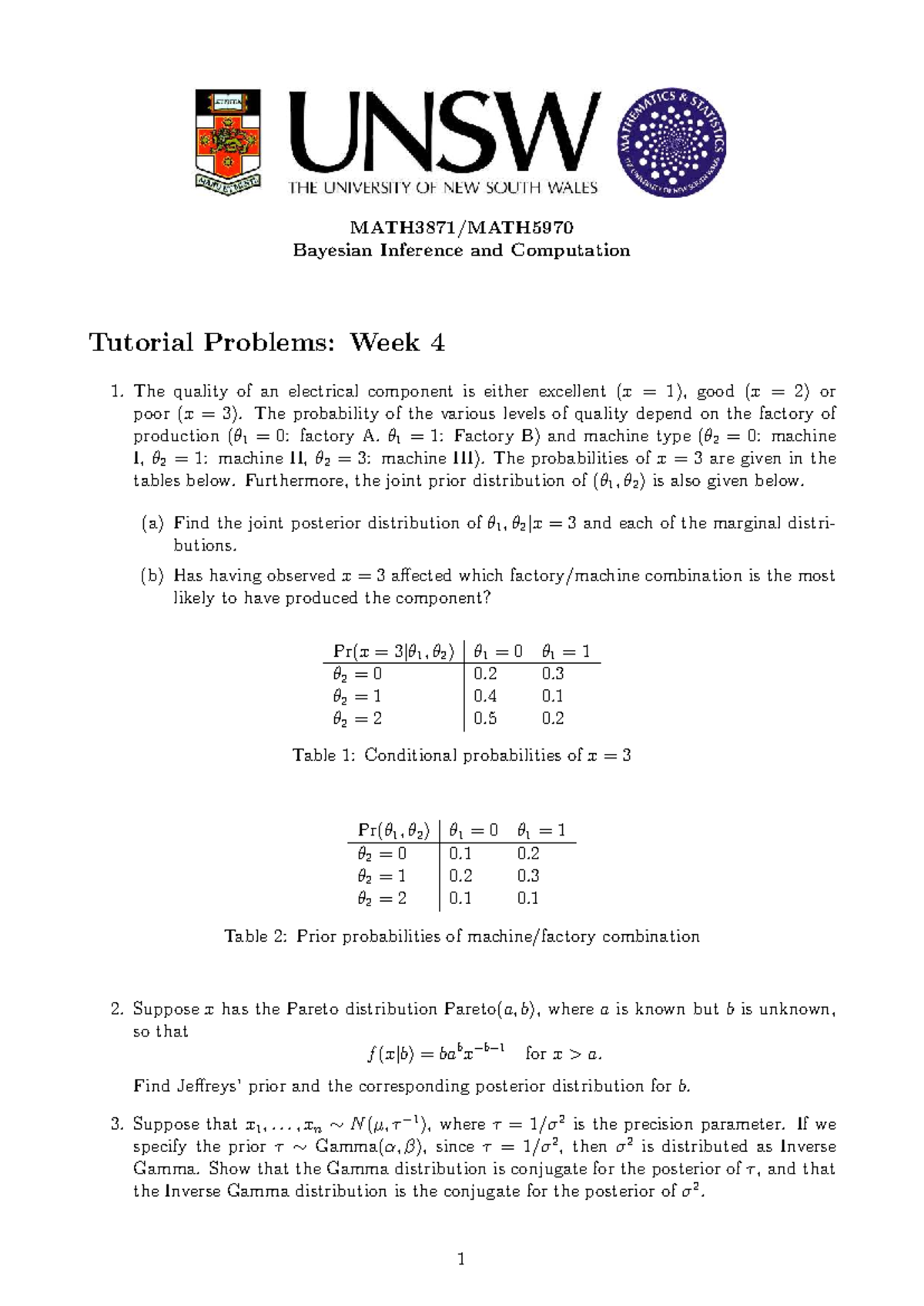 Bayesian Inference Tutorial Problems: Week 4 Analysis - Studocu