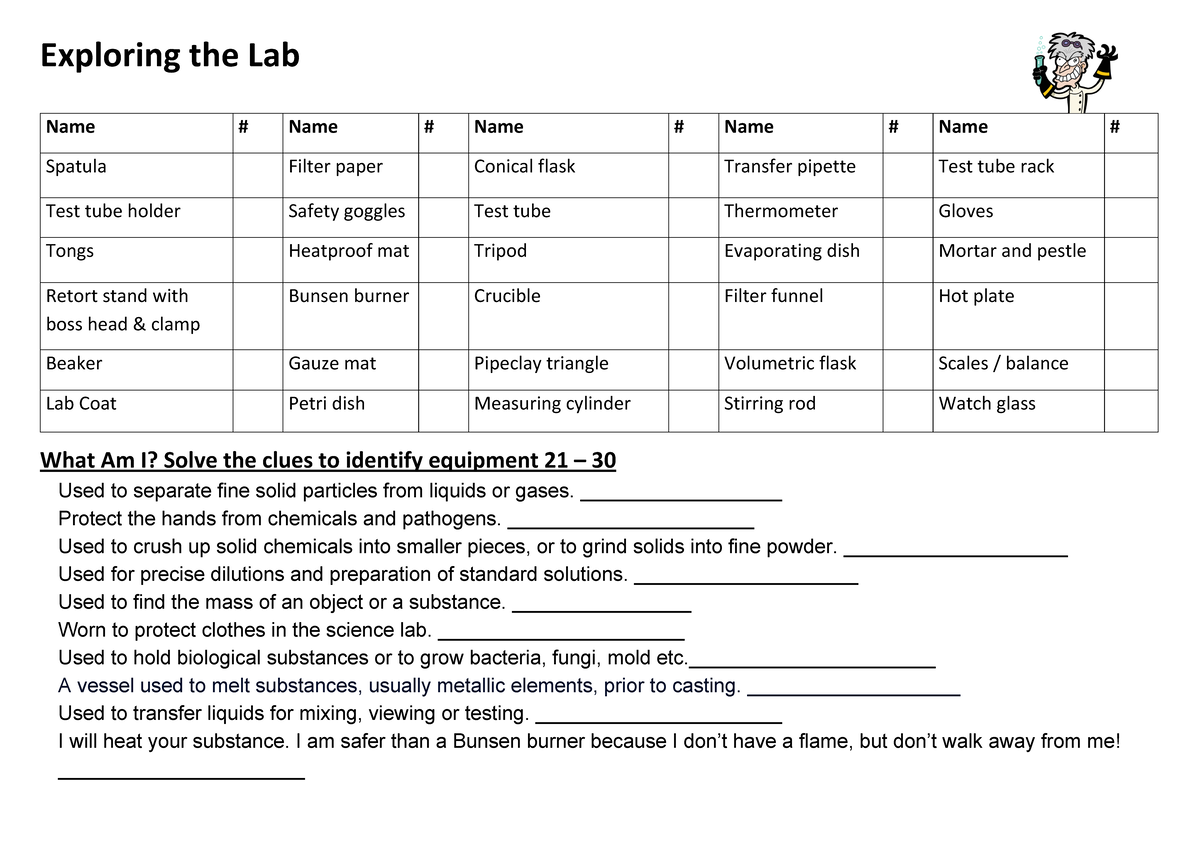 Equipment Scavenger Hunt: Identifying Lab Tools and Safety Gear - Studocu