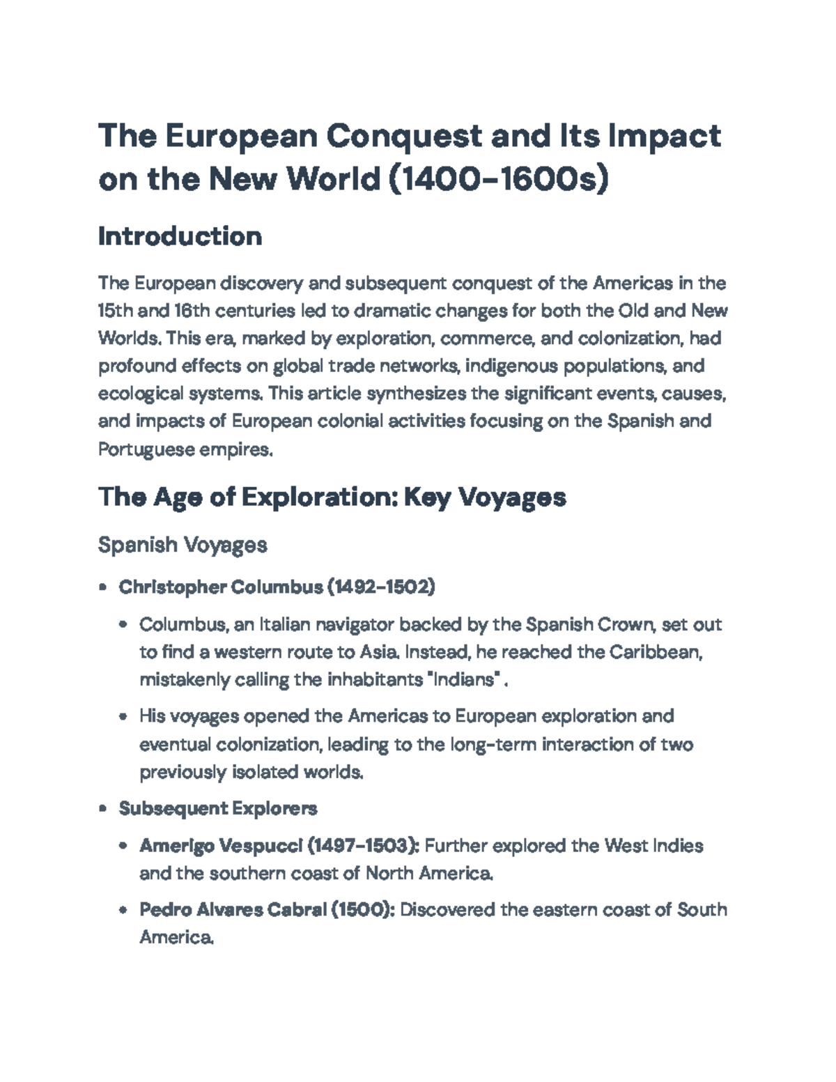 The European Conquest and Its Impact on the New World (1400-1600s ...