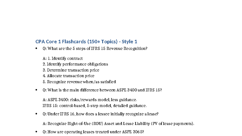 CPA Core 1 Flashcards: Key Concepts and Questions - Studocu