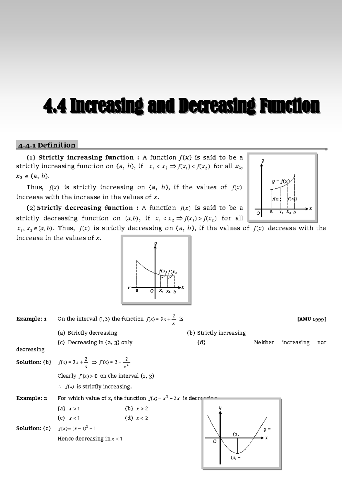 Application of Derivatives: Strictly Increasing and Decreasing Functions 219 - Studocu