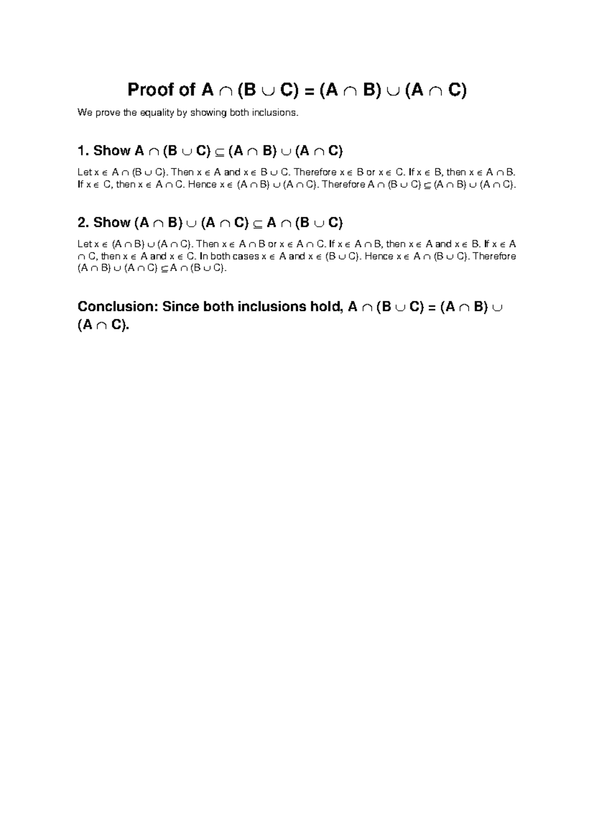 Set Distributive Law Proof (MATH 101) - Studocu