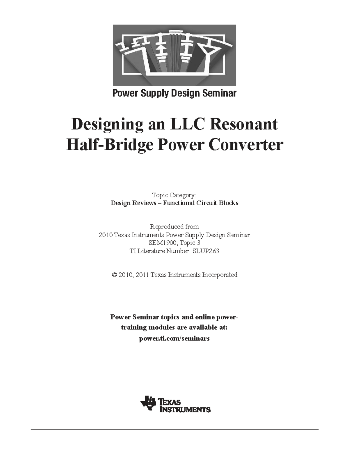 Designing an LLC Resonant Power Converter (SLUP263) - Seminar Notes ...